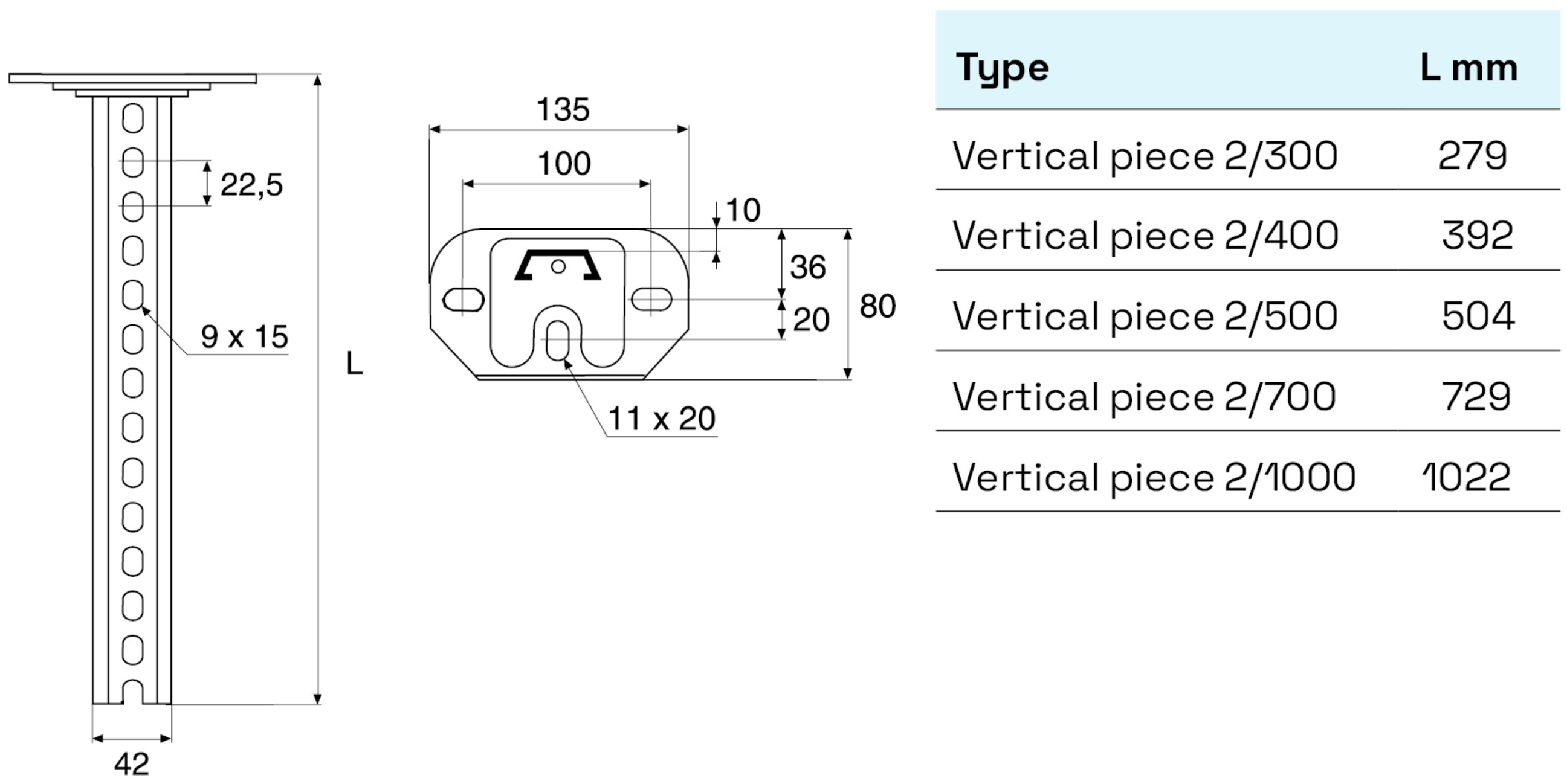 Vertical piece 2-300 HDG | Wibe group
