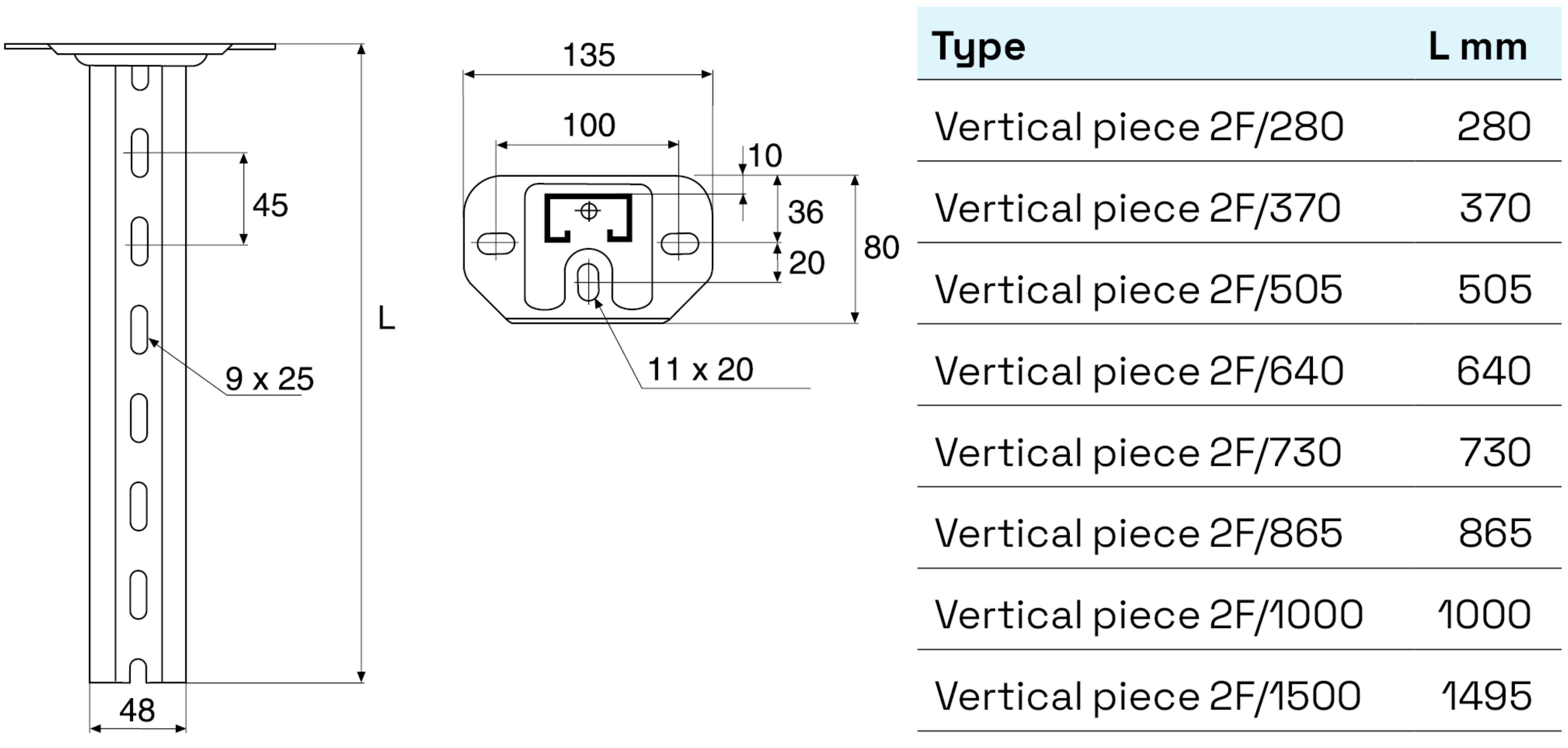 Vertical piece 2F-1500 HDG | Wibe group