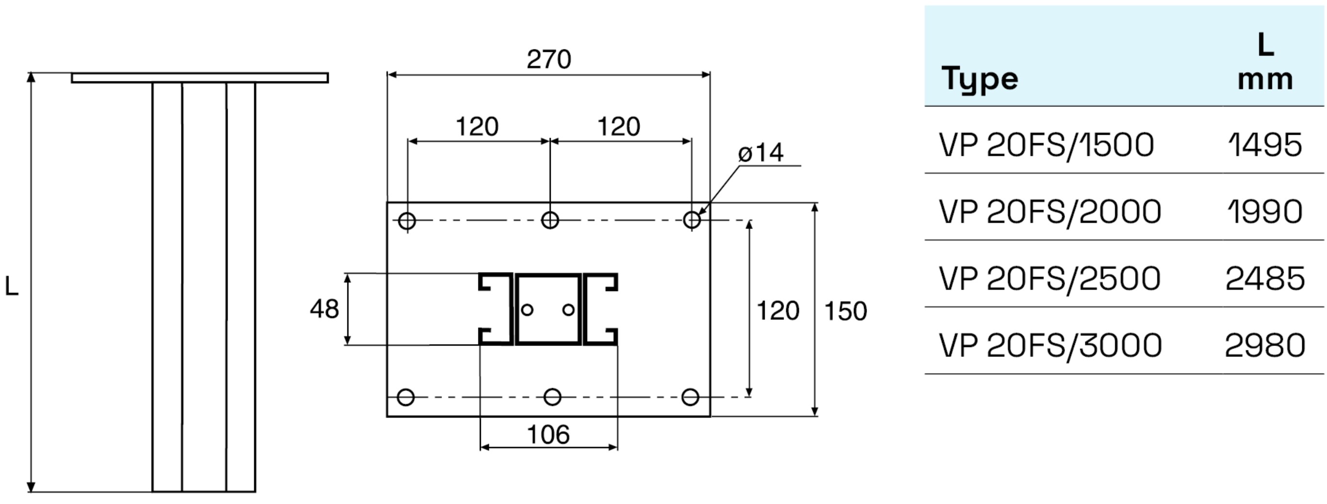 Vertical piece 20FS-3000 HDG | Wibe group